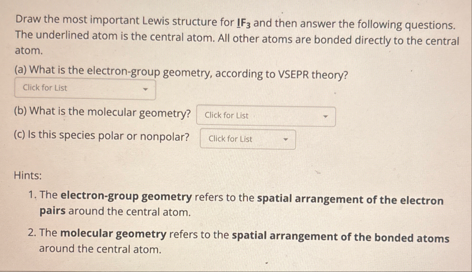 Solved Draw the most important Lewis structure for IF3 ﻿and | Chegg.com