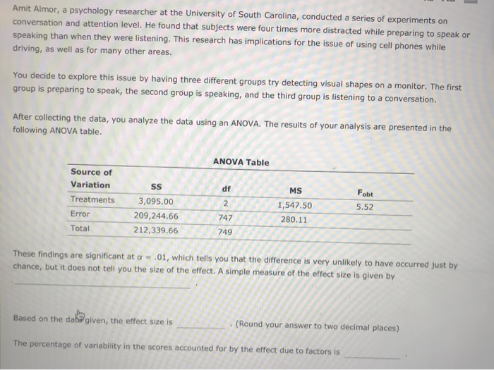 Solved Amit Almor, a psychology researcher at the University | Chegg.com