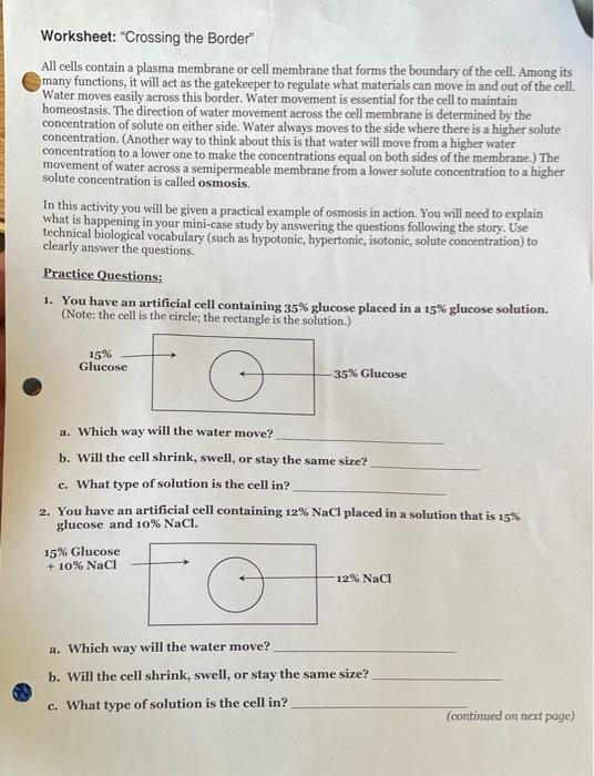 Solved Worksheet: "Crossing the Border" All cells contain a | Chegg.com