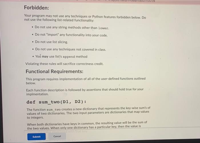 Solved Voup 01135/20 Forbidden: Your program may not use any | Chegg.com