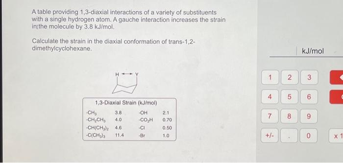 Solved A table providing 1,3-diaxial interactions of a | Chegg.com
