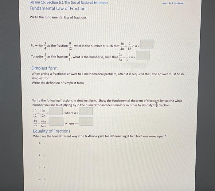 Solved Lesson 16: Section 6.1 The Set of Rational Numbers | Chegg.com