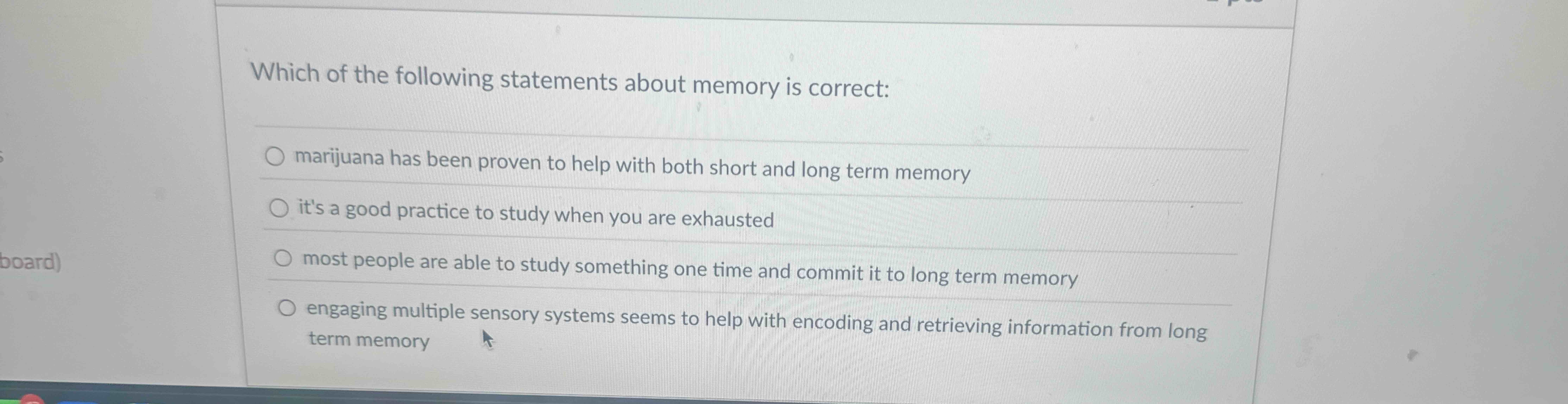 Solved Which of the following statements about memory is | Chegg.com