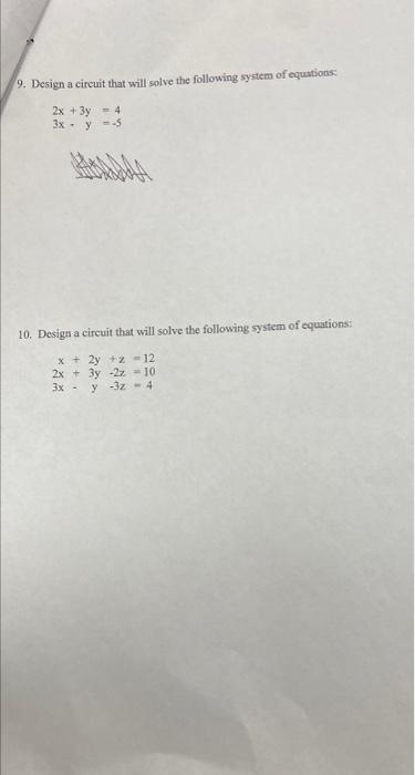 Solved Design a circuit that will solve the following system | Chegg.com