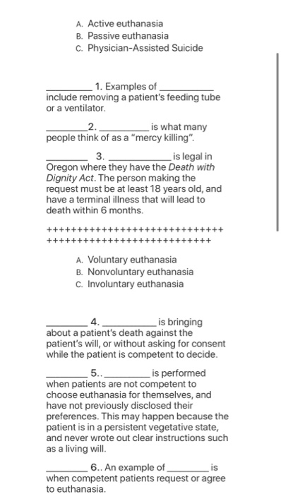 Solved A. Active euthanasia B. Passive euthanasia c. | Chegg.com