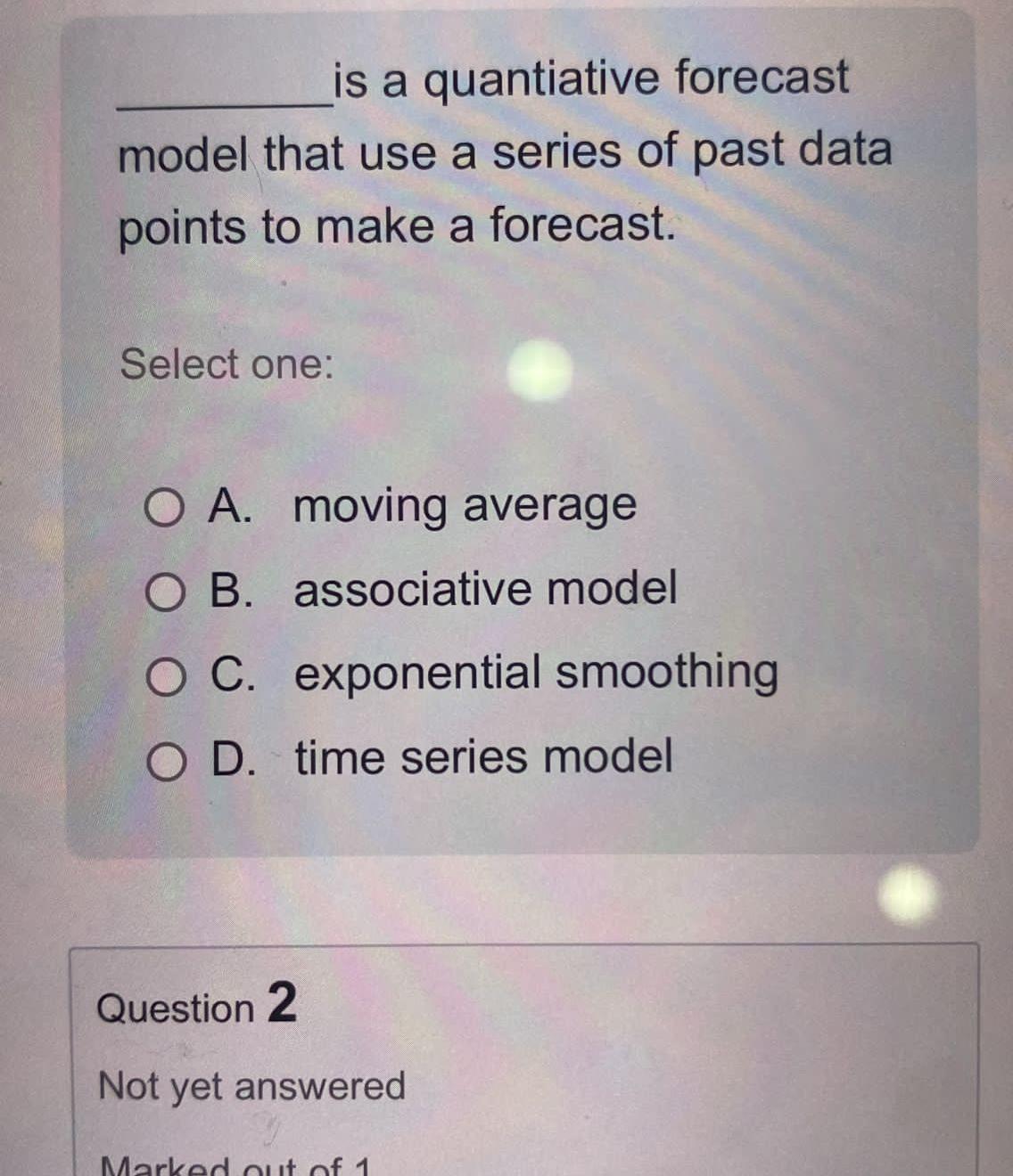 Solved is a quantiative forecast model that use a series of | Chegg.com