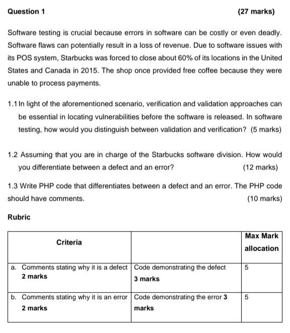 Software testing is crucial because errors in | Chegg.com