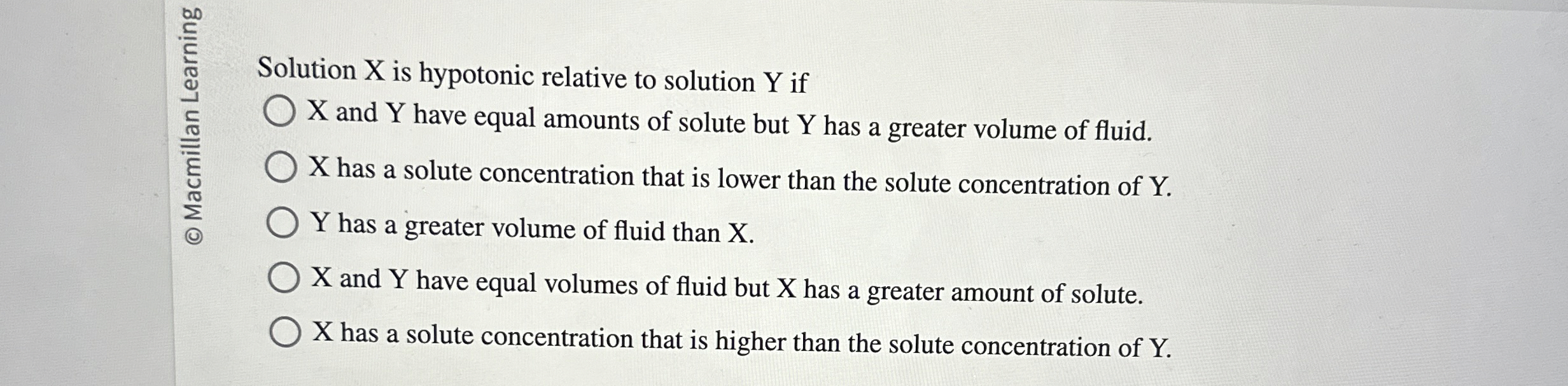 Solved Solution x ﻿is hypotonic relative to solution Y ﻿ifx | Chegg.com