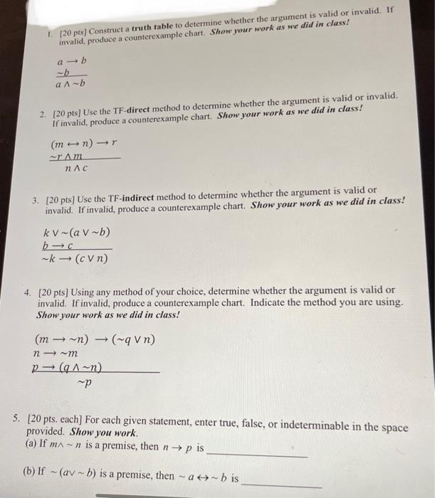 Solved 1. [20 pts] Construct a truth table to determine | Chegg.com