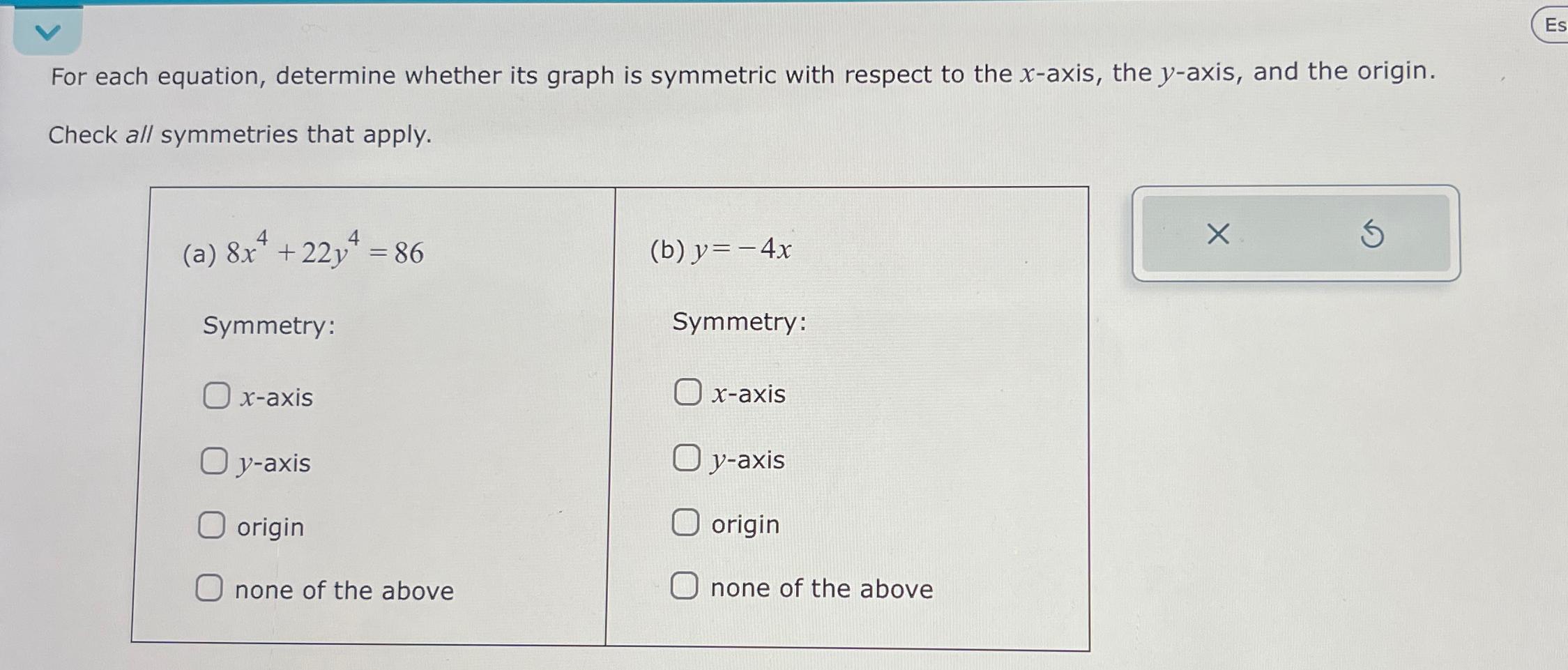 Solved For each equation, determine whether its graph is | Chegg.com