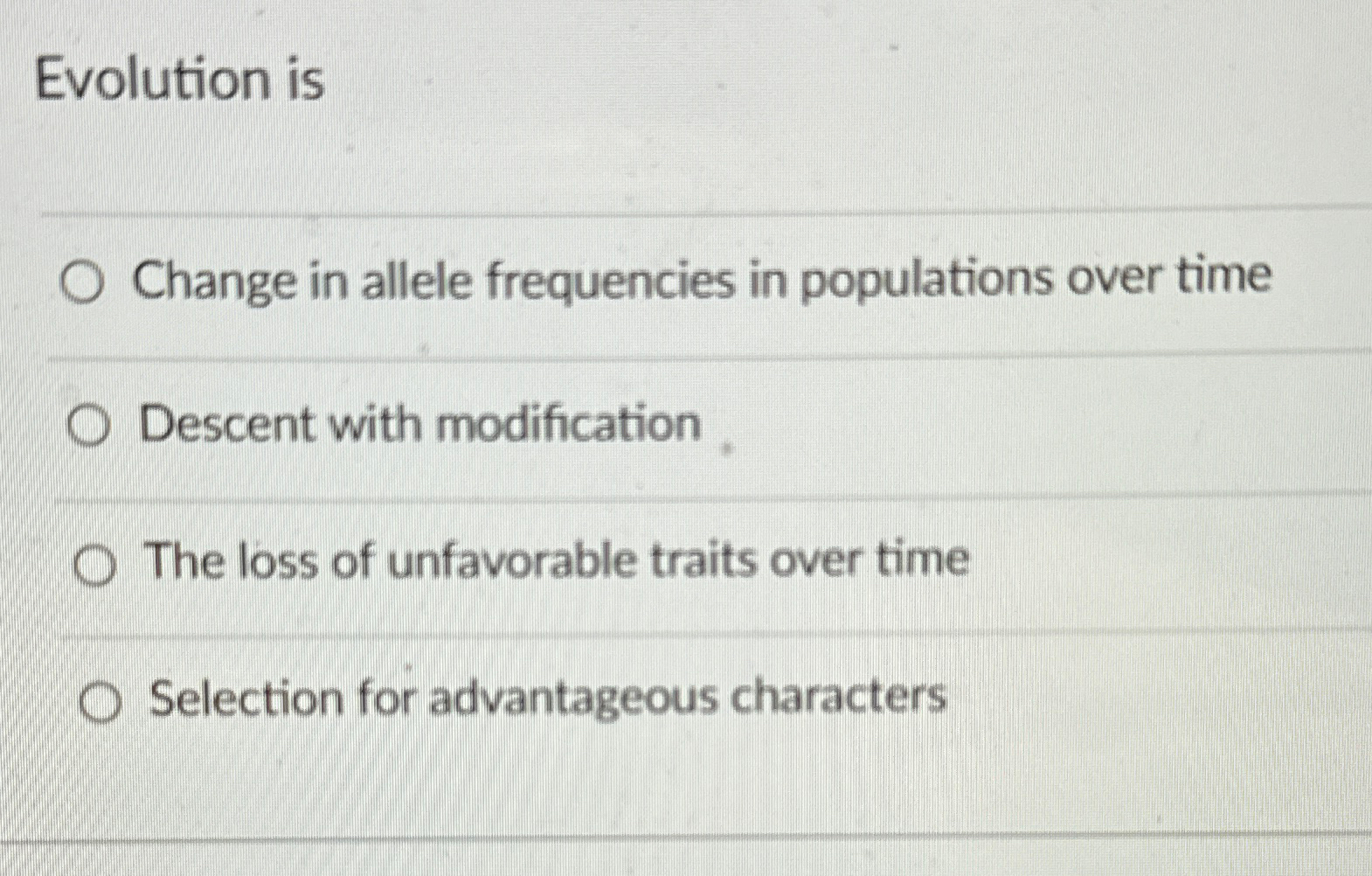 Solved Evolution isChange in allele frequencies in | Chegg.com