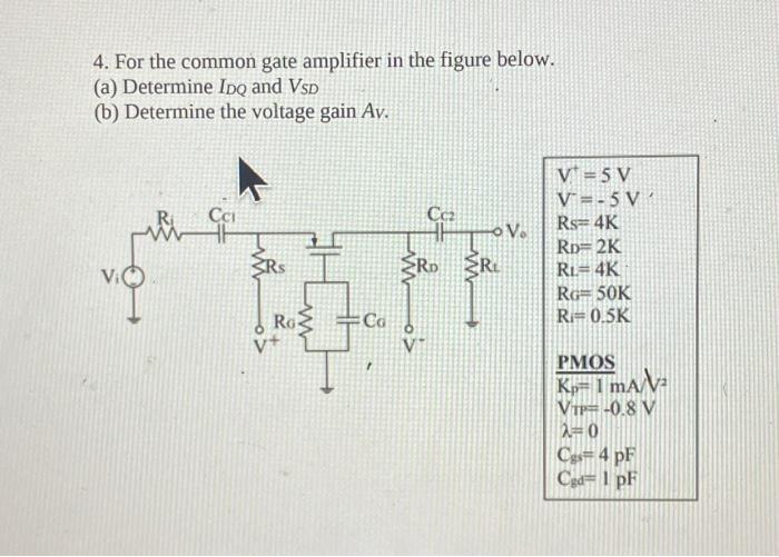 4. For the common gate amplifier in the figure below. | Chegg.com