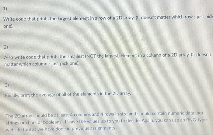 Solved Write code that prints the largest element in a row | Chegg.com