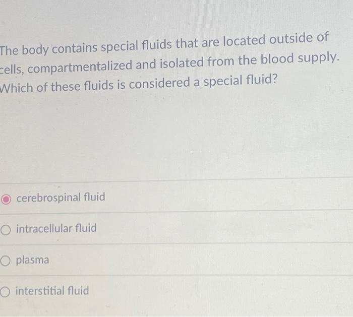 Solved The body contains special fluids that are located | Chegg.com