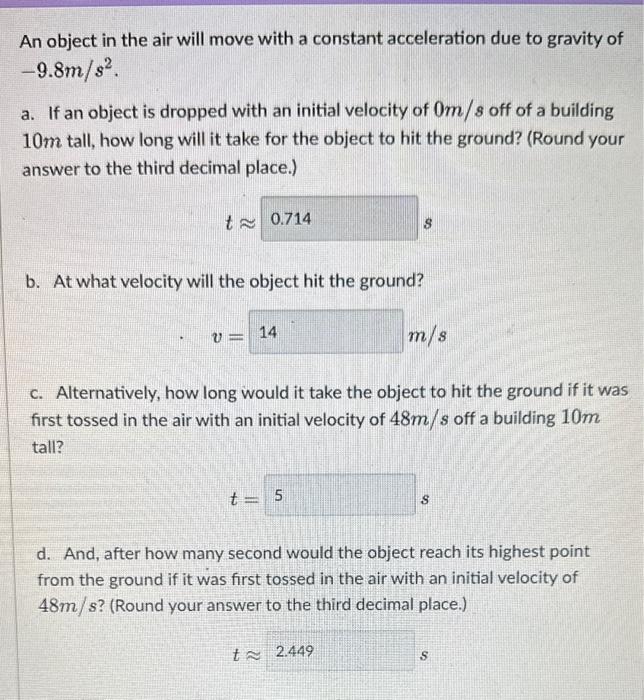 Solved An object in the air will move with a constant | Chegg.com