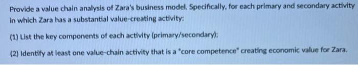 Solved Provide a value chain analysis of Zara's business | Chegg.com