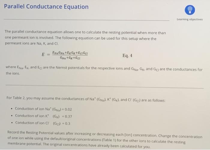 Parallel Conductance Equation Learning objectives The | Chegg.com