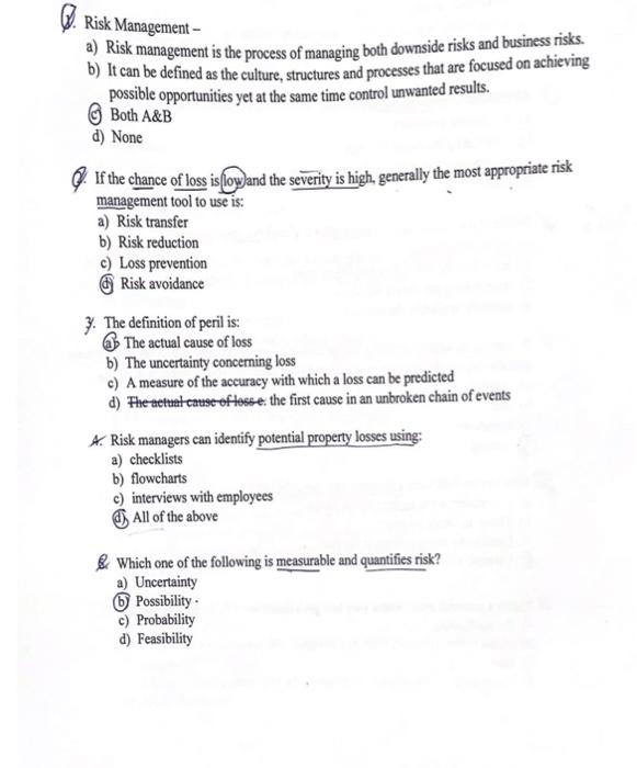 Solved Q. Risk Management - a) Risk management is the | Chegg.com
