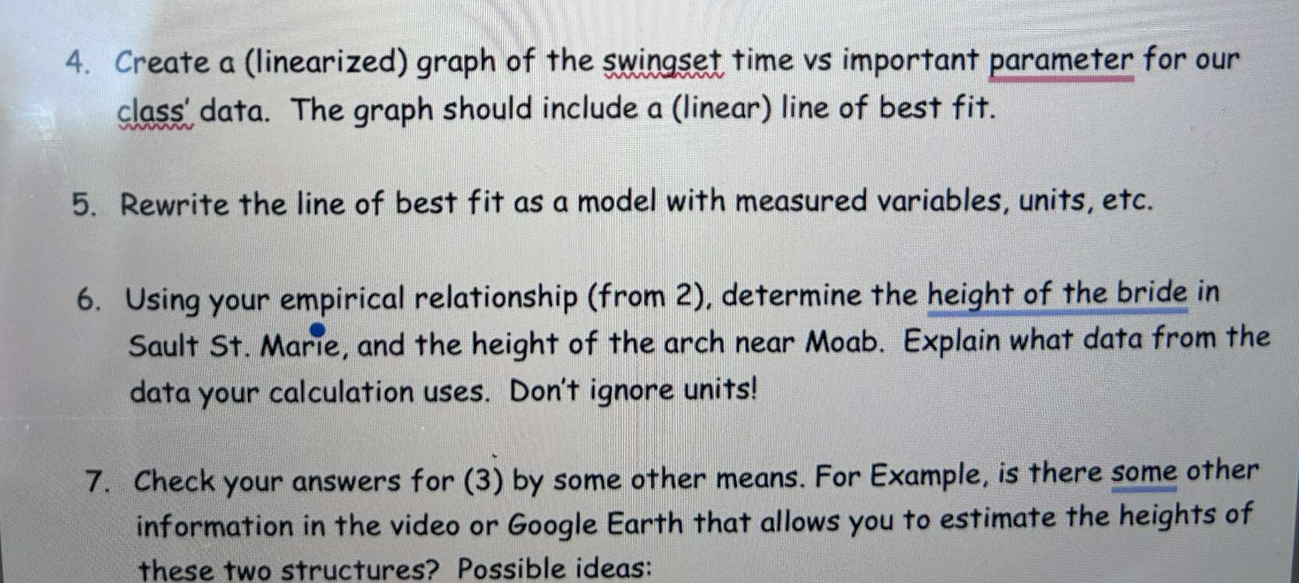 Create a (linearized) ﻿graph of the swingset time vs | Chegg.com
