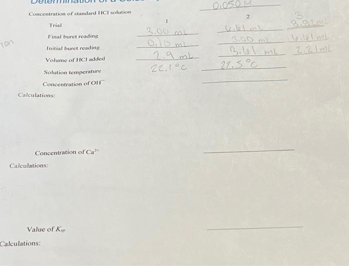 Solved ion Concentration of standard HCI solution Trial | Chegg.com
