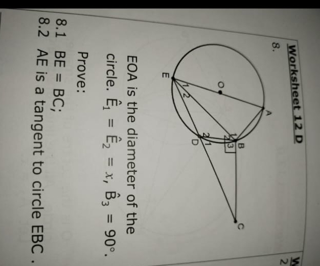 Worksheet 12 ﻿D8.EOA is the diameter of the circle. | Chegg.com