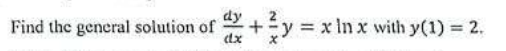 Solved Find the general solution of dydx+2xy=xlnx ﻿with | Chegg.com