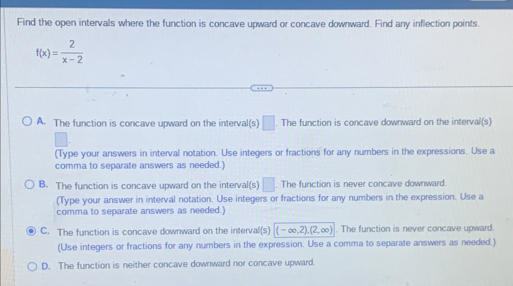 Solved Find the open intervals where the function is concave | Chegg.com