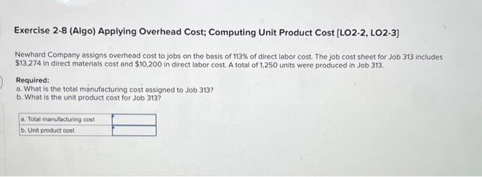 Solved Exercise 2-8 (Algo) Applying Overhead Cost; Computing | Chegg.com
