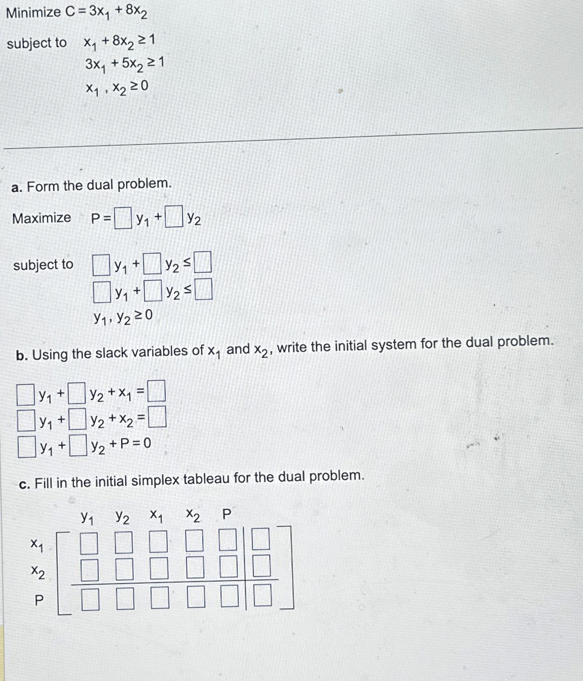 Solved Minimize C=,3x1+8x2 ﻿subject | Chegg.com