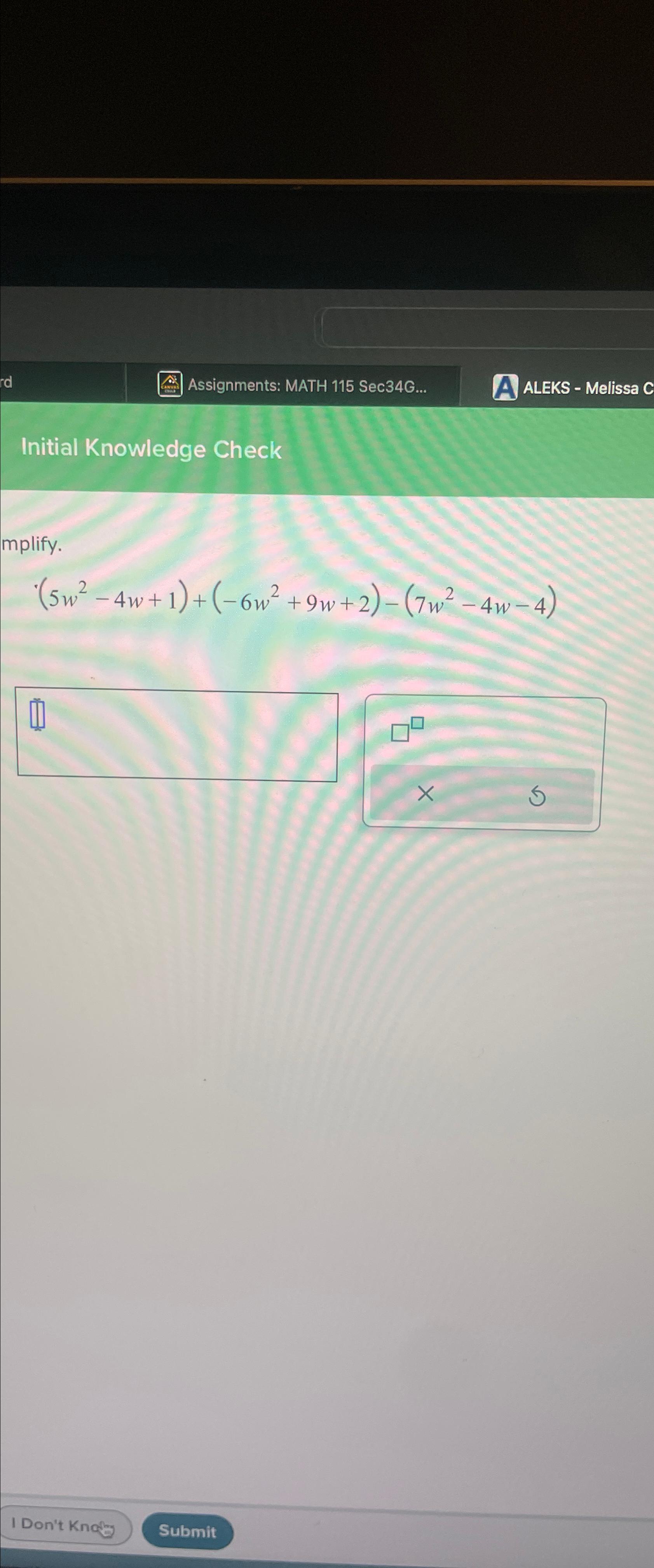 Solved Assignments: MATH 115 ﻿Sec34G..A ALEKS - ﻿Melissa | Chegg.com
