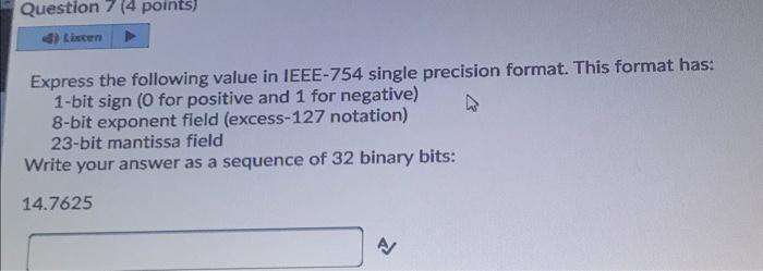 Solved Express the following value in IEEE-754 single | Chegg.com