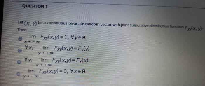 Solved QUESTION 1 Let (x, y be a continuous bivariate random | Chegg.com