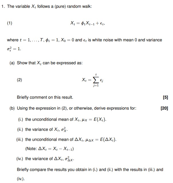 Solved The variable xt ﻿follows a (pure) ﻿random | Chegg.com
