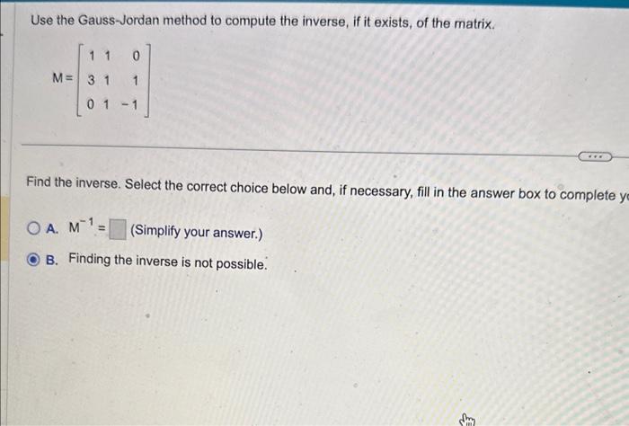 Solved Use the Gauss-Jordan method to compute the inverse, | Chegg.com