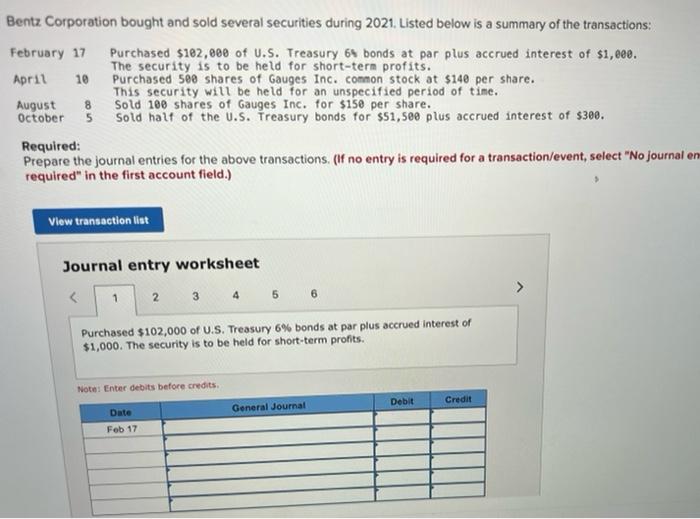 Solved Bentz Corporation bought and sold several securities | Chegg.com