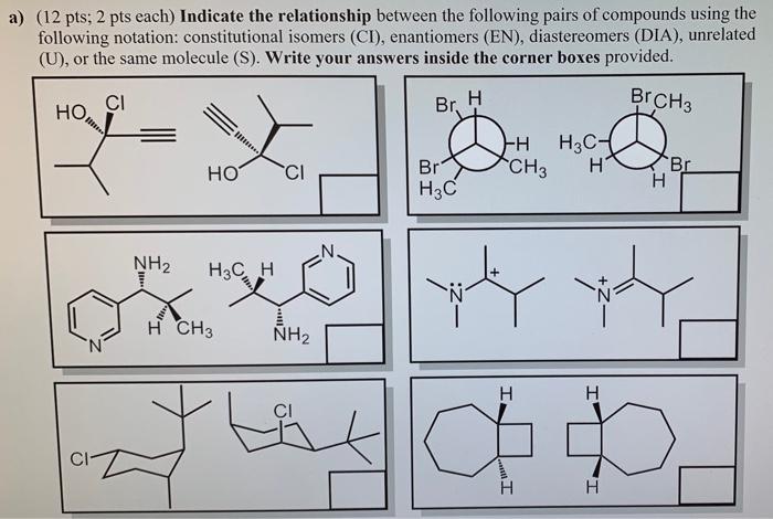 Solved a) (12 pts; 2 pts each) Indicate the relationship | Chegg.com