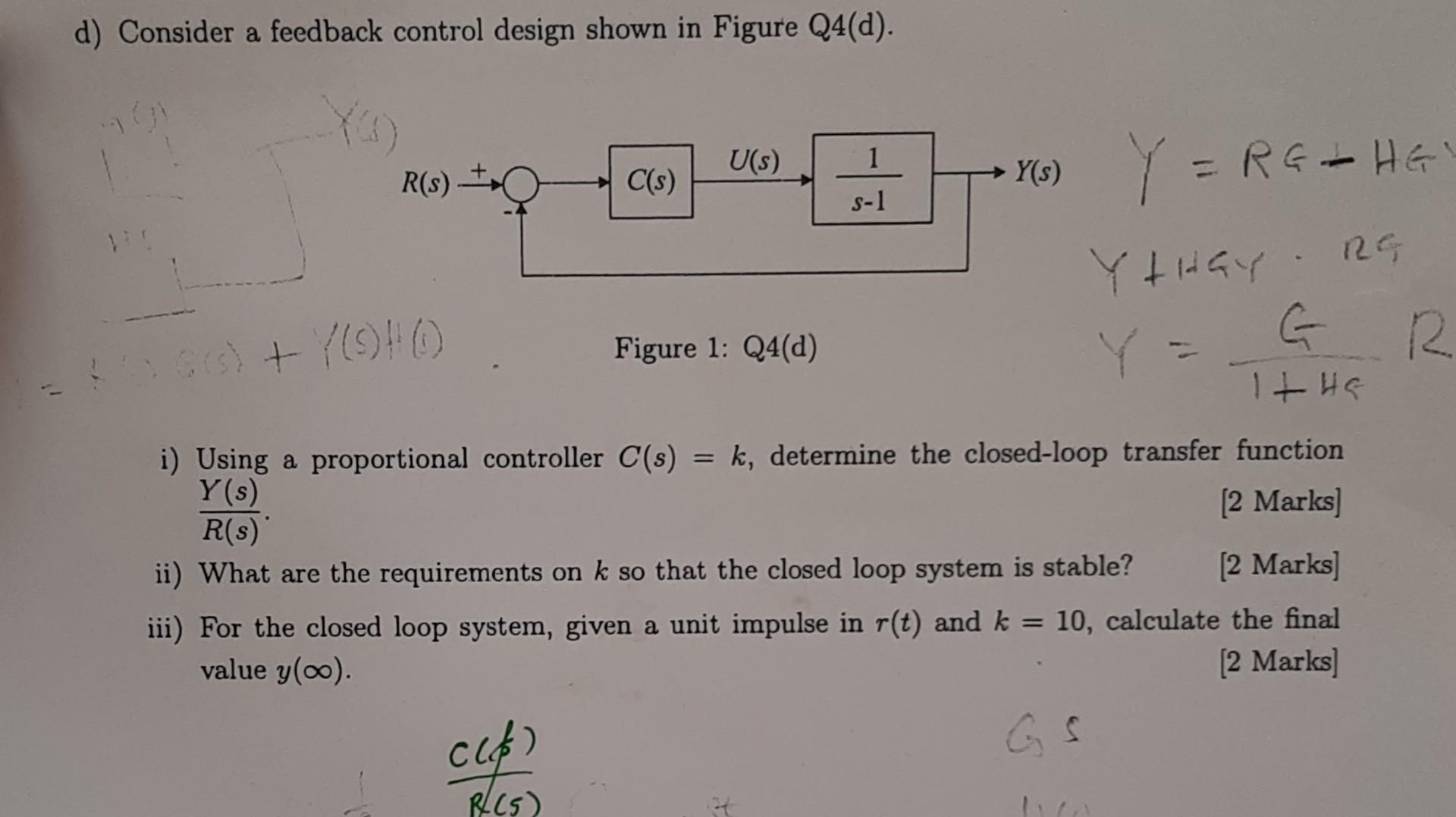 Solved D Consider A Feedback Control Design Shown In Figure