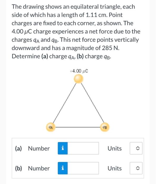 Solved The drawing shows an equilateral triangle, each side | Chegg.com
