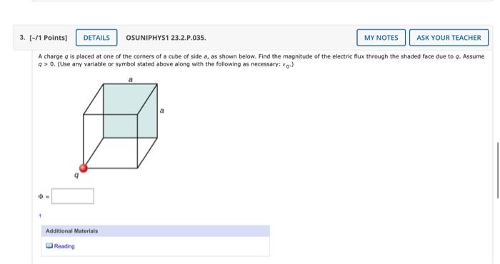 Solved A charge q is placed at one of the corners of a cube | Chegg.com