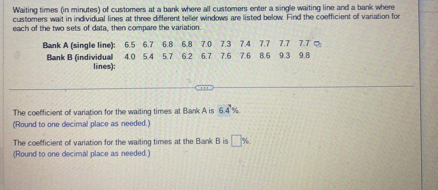 Solved Waiting times (in minutes) of customers at a bank | Chegg.com