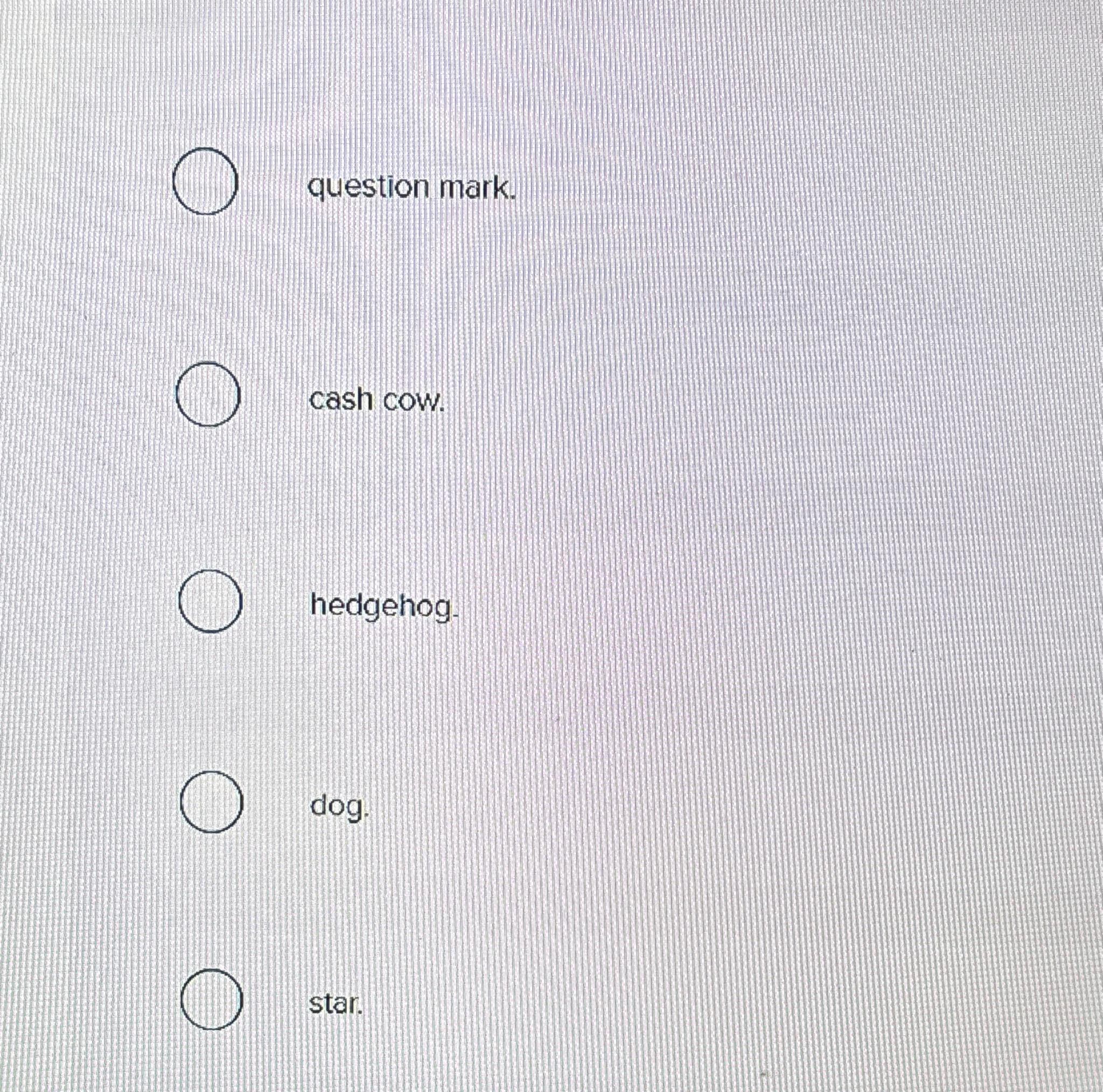 Solved question mark.cash cow.hedgehog.dog.star. | Chegg.com