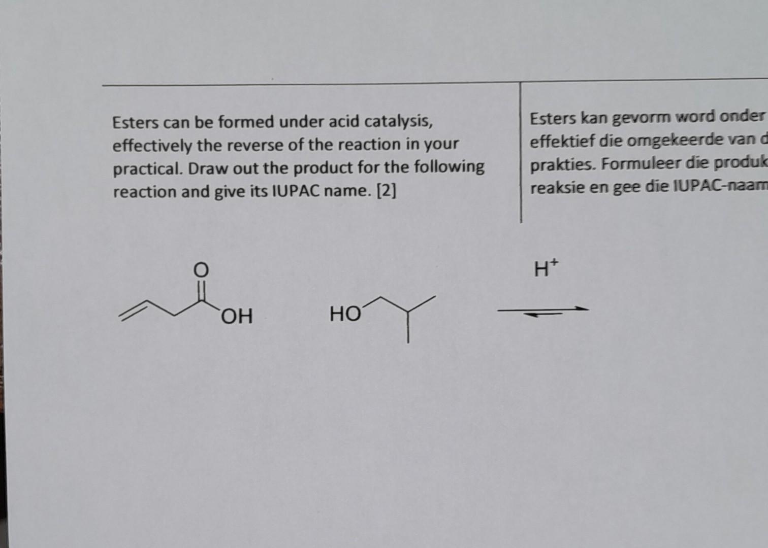 Solved Esters can be formed under acid catalysis, | Chegg.com