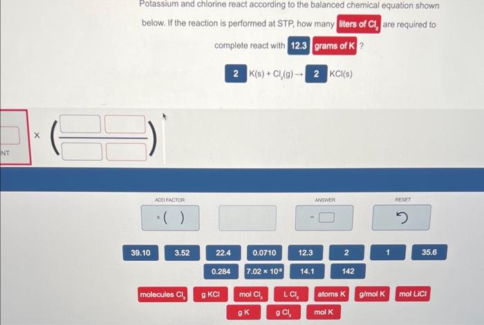 Solved Potassium and chlorine react according to the | Chegg.com