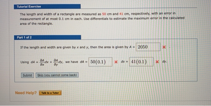 Solved Tutorial Exercise The length and width of a rectangle | Chegg.com
