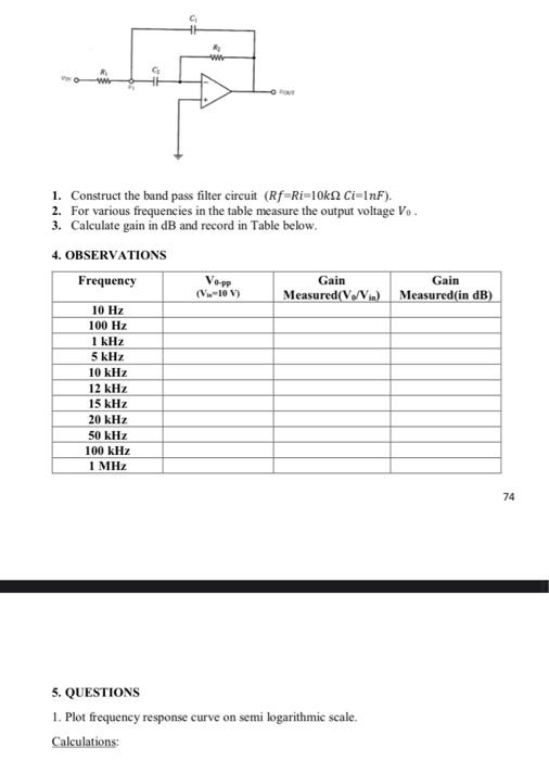 Solved 1. Construct the band pass filter circuit | Chegg.com
