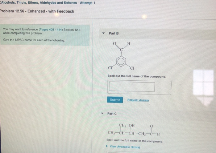 Solved Alcohols, Thiols, Ethers, Aldehydes and Ketones - | Chegg.com