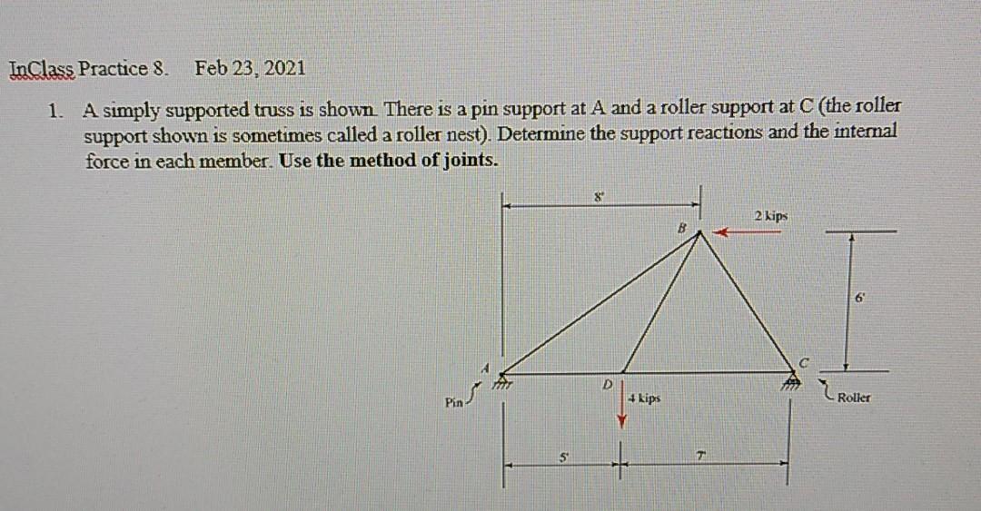 Solved A simply supported truss is shown. There is a pin | Chegg.com