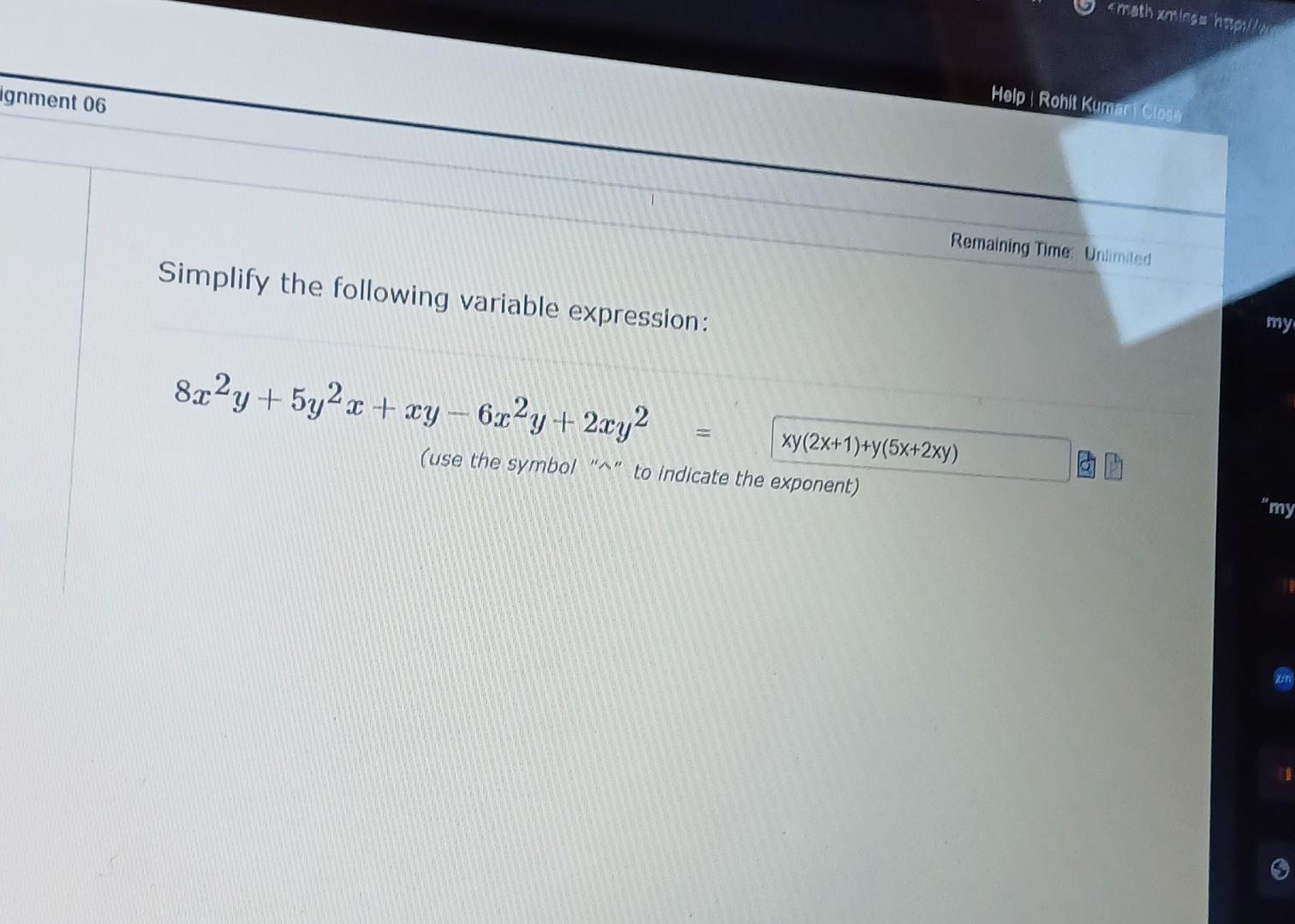 Solved Simplify the following variable expression: | Chegg.com