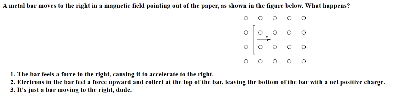 Solved A metal bar moves to the right in a magnetic field | Chegg.com