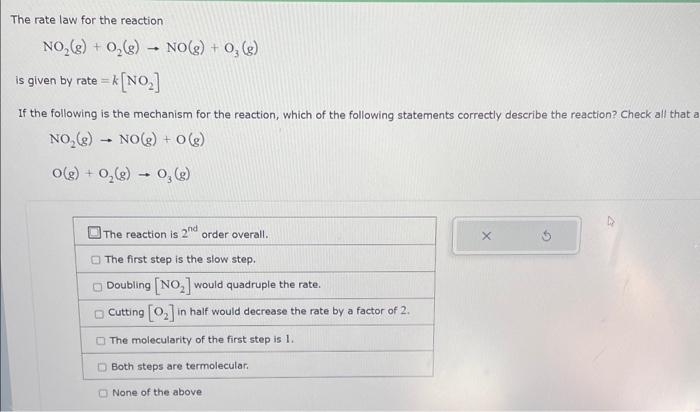 Solved The rate law for the reaction NO2( g)+O2( | Chegg.com